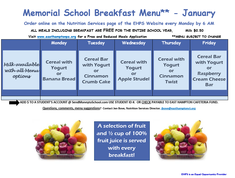 January Breakfast Menu | Memorial School