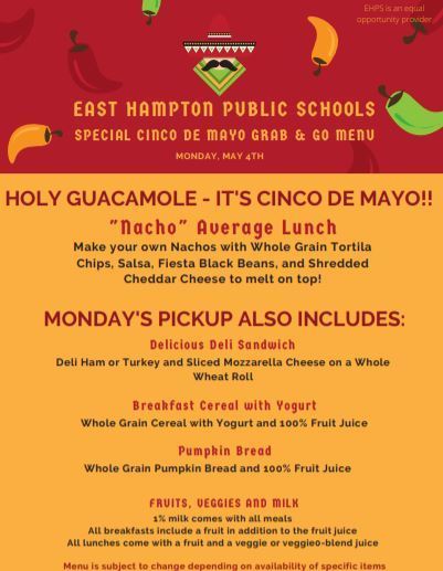 Grab & Go Menus for Monday 5/4 | East Hampton Public Schools